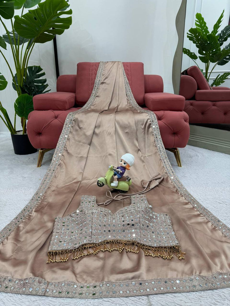 Designer Chiku Color Japan Silk Saree with Blouse – Ville Fashions