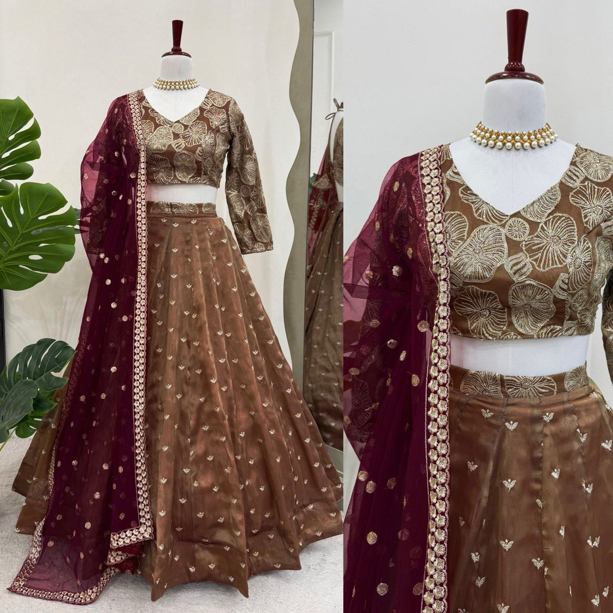 Letest Brown colour Jimmy Chu Sequnce Work Lehenga Choli – Ville Fashions