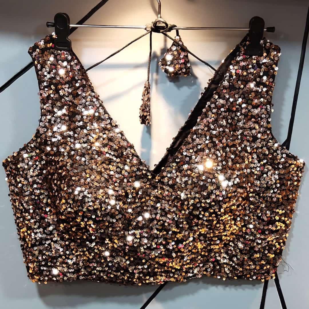 Buy Copper Color Designer Sequence Full Work Fancy Velvet Ready Made ...