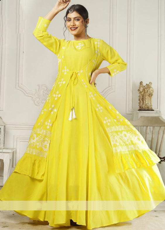 Designer Yellow Color Long Frock Koti Gown for Women – Ville Fashions